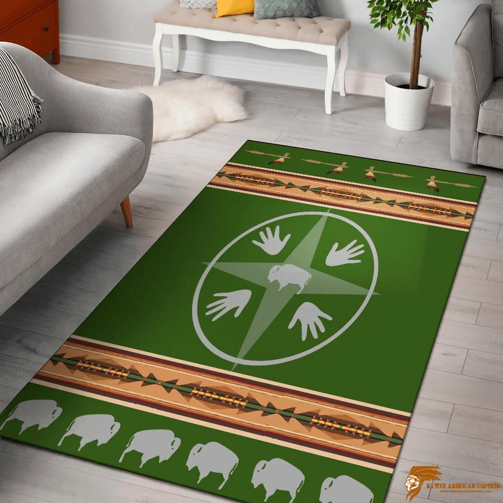 Native American Design Area Rug with Medicine Wheels and Bison ...